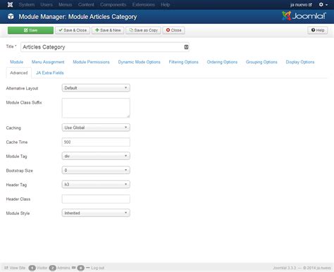 Configuring Joomla Extensions In Ja Nuevo Joomlart