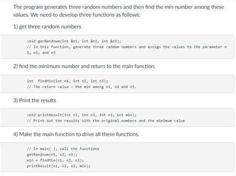 solved the program generates three random numbers and then