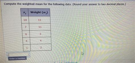 Solved Compute The Weighted Mean For The Following Data Chegg