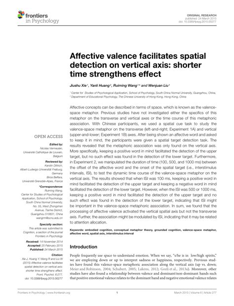 Pdf Affective Valence Facilitates Spatial Detection On Vertical Axis