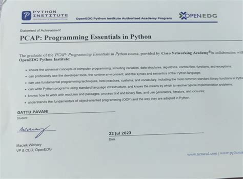 Excited To Announce My Certification In Programming Essentials In
