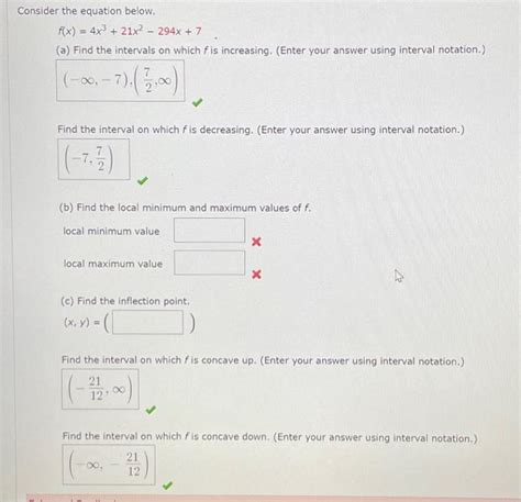 Solved Consider The Equation Below F X 4x3 21x2−294x 7 A