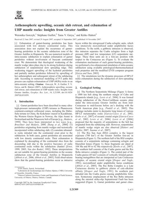 2007 Grl Gorczyk Ga Pdf Plate Tectonics Geology