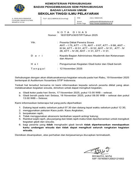 Pengumuman Gladi Wisuda Stip 2025 Pdf