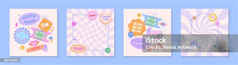 90년대 스타일의 패치와 스티커가 있는 벡터 템플릿입니다 강렬하고 밝은 색상에 대한 스톡 벡터 아트 및 기타 이미지 강렬하고