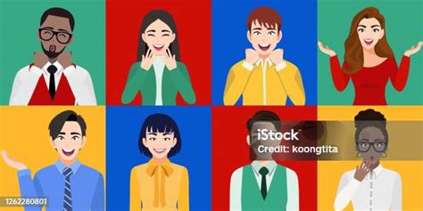 깜짝 남자와 여자 는 열린 입과 큰 웃음 고립 된 만화 캐릭터 벡터와 함께 미소 감정에 대한 스톡 벡터 아트 및 기타 이미지 감정 귀여운 긍정적인 감정 표현 Istock