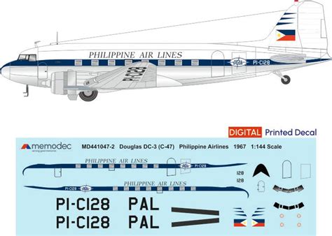 Douglas Dc 3 C 47 Philippine Airlines 1967 Decal Memodec