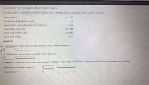 Solved Calculating The Fixed Overhead Spending And Volume Chegg Com