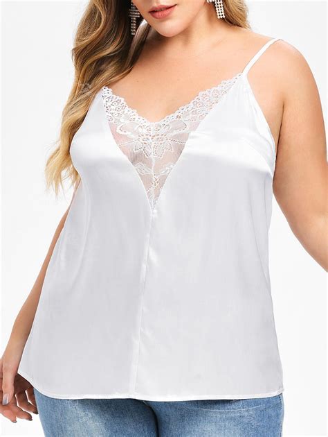 41 Off Rosegal Plus Size Lace Panel Satin Cami Top Rosegal