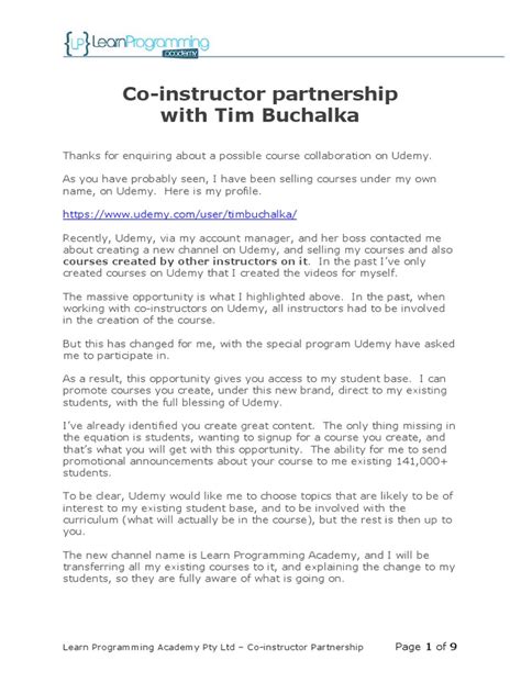 Current Co Instructor Partnership With Tim Buchalka Pdf Pdf Video Communication
