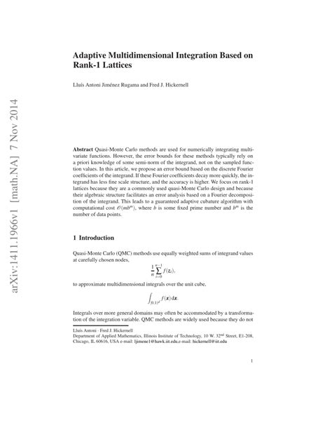 Pdf Adaptive Multidimensional Integration Based On Rank 1 Lattices
