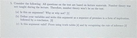 Solved 5 Consider The Following All Questions On The Test