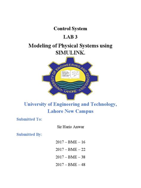 Modeling Of Physical Systems Using Simulink Control System Lab 3