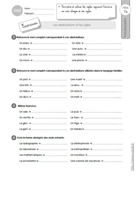 Exercices Vocabulaire Cm2les Abréviations Et Les Sigles