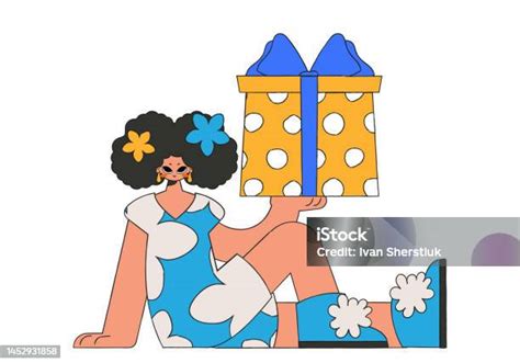 소녀는 손에 선물 상자를 들고 있습니다 휴일 선물 테마입니다 구도에 대한 스톡 벡터 아트 및 기타 이미지 구도 긍정적인 감정 표현 기념일 Istock