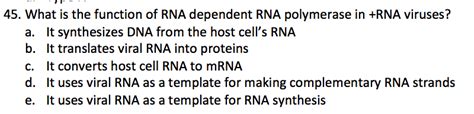 Solved What Is The Function Of RNA Dependent RNA Polymerase Chegg Com