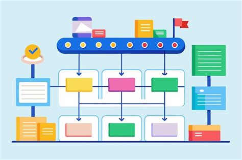 이 일러스트레이션은 효과적인 작업 및 워크플로우 관리를 강조하는 명확한 칸반 방법론 레이아웃을 묘사합니다 프리미엄 Ai 생성 벡터