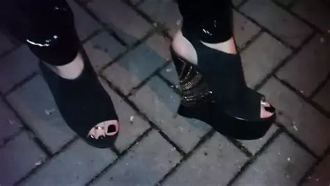 High Platform Wedges And Latex Leggings Xhamster