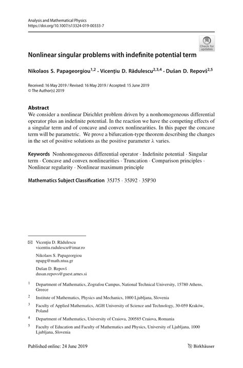 Pdf Nonlinear Singular Problems With Indefinite Potential Term