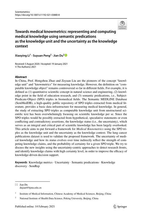 Pdf Towards Medical Knowmetrics Representing And Computing Medical