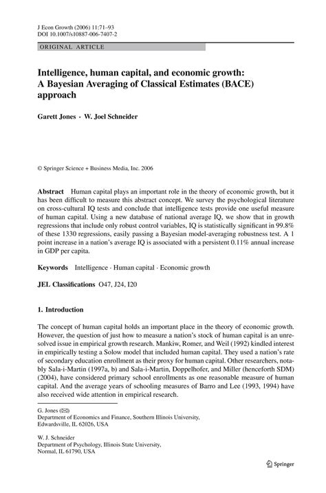 Intelligence Human Capital And Economic Growth A Bayesian Averaging
