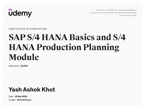 Udemy Course Completion Certificate Yash Khot