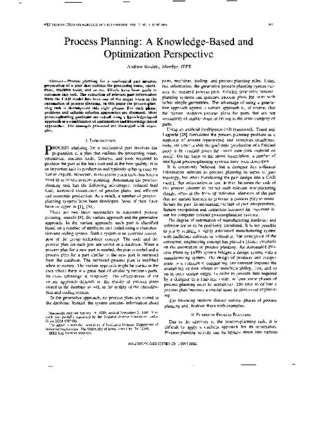 Pdf Process Planning A Knowledge Based And Optimization Perspective