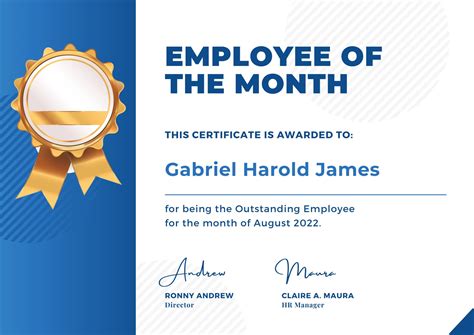 Employee Of The Month Certificate Template With Picture