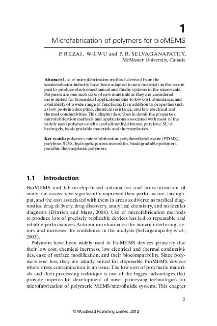 Pdf Microfabrication Of Polymers For Biomems