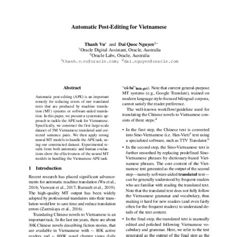 Automatic Post Editing For Vietnamese Acl Anthology