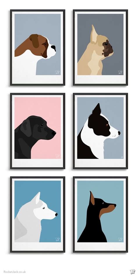 Four Types of Dogs - Set of Four Framed Art Printables