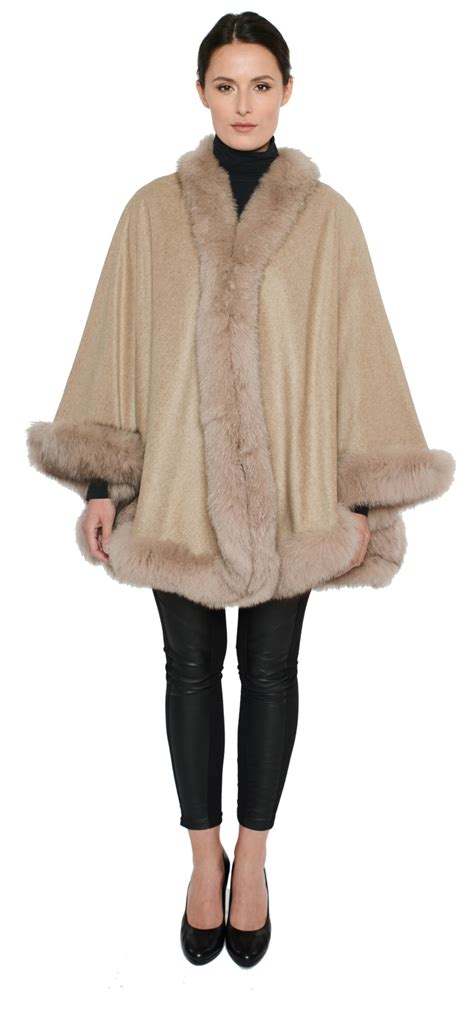 Cape Capes Cashmere Cape Cashmere Cape With Fur Trim Fur Capes For