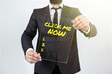 Sign Displaying Click Me Now Internet Concept Internet Helping Desk Press The Button Online