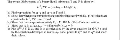 solved the excess gibbs energy of a binary liquid mixture at