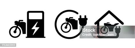 오토바이 오토바이 충전소 가정용 배터리 소켓 아이콘 세트 일러스트레이션 전기 자동차 모터 오토바이에 대한 스톡 벡터 아트 및 기타 이미지 오토바이 전기 연료 및 전력