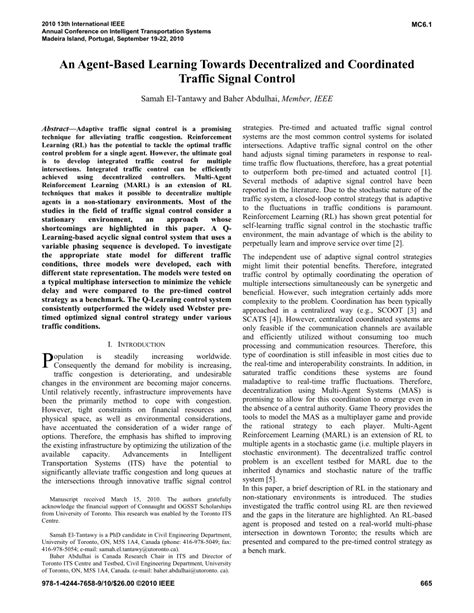 Pdf An Agent Based Learning Towards Decentralized And Coordinated Traffic Signal Control