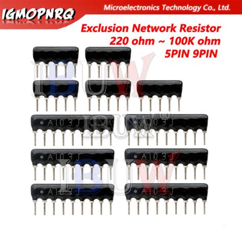 10pcs 5pin 9pin Exclusion Network Resistor Array Dip 100 220 330 470 510 680 1k 1 2k 1 5k 2k 2