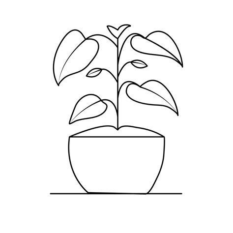 Continuous One Line Drawing Of Home Plant In A Pot Tree Vector Illustration Vector Art