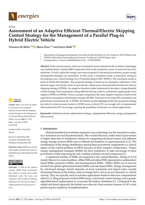 Pdf Assessment Of An Adaptive Efficient Thermalelectric Skipping Control Strategy For The