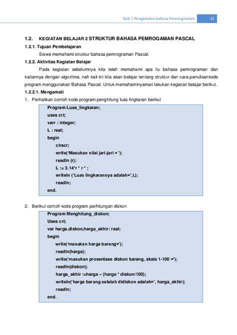 Pdf Bab 1 Kegiatan Belajar 2 Struktur Bahasa Pemrograman Pascal 1