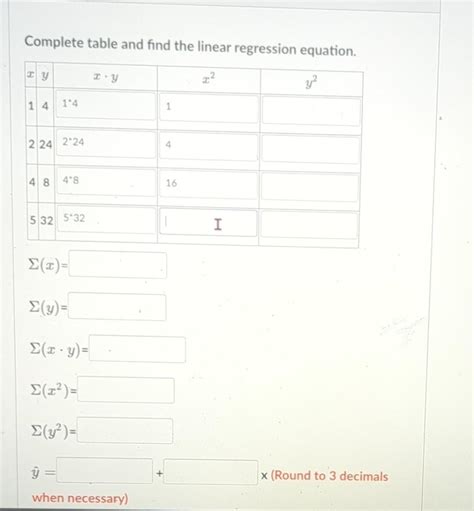 Solved Complete Table And Find The Linear Regression