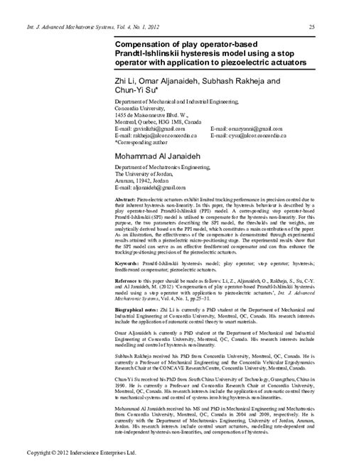 Pdf Compensation Of Play Operator Based Prandtl Ishlinskii Hysteresis Model Using A Stop