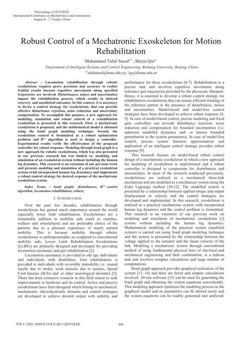 Pdf Robust Control Of A Mechatronic Exoskeleton For Motion Rehabilitation