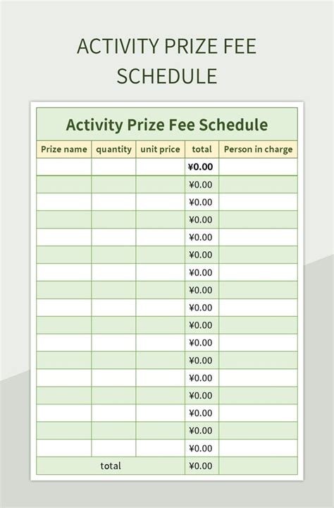 Free Fee Schedules Templates For Google Sheets And Microsoft Excel Slidesdocs