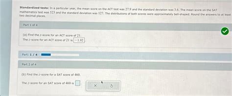 Solved Standardized Tests In A Particular Year The Mean