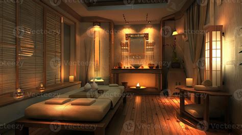 Relaxing Spa Setting With Soft Lighting And Massage Tables Cozy