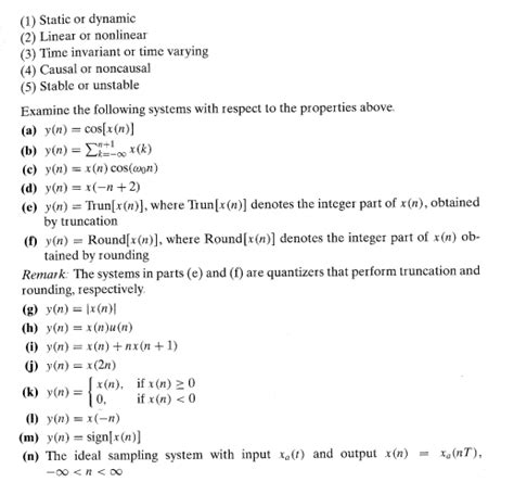 Solved Static Or Dynamic Linear Or Nonlinear Chegg