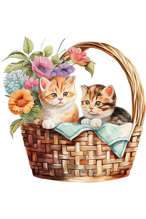 Cute Cat In A Basket Милый котик в корзинке Png Cat Teapot Magic