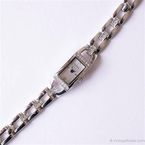 Rectangular Fossil Ladies Watch With Gemstones Bridal Occasion Watch Vintage Radar