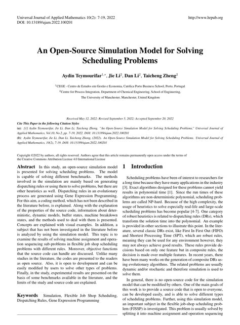 Pdf An Open Source Simulation Model For Solving Scheduling Problems